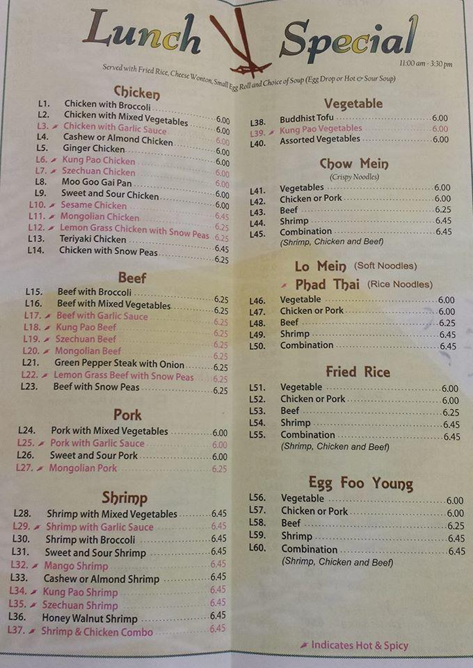 Menu at Pueblo Dragon restaurant, Pueblo, S Pueblo Blvd