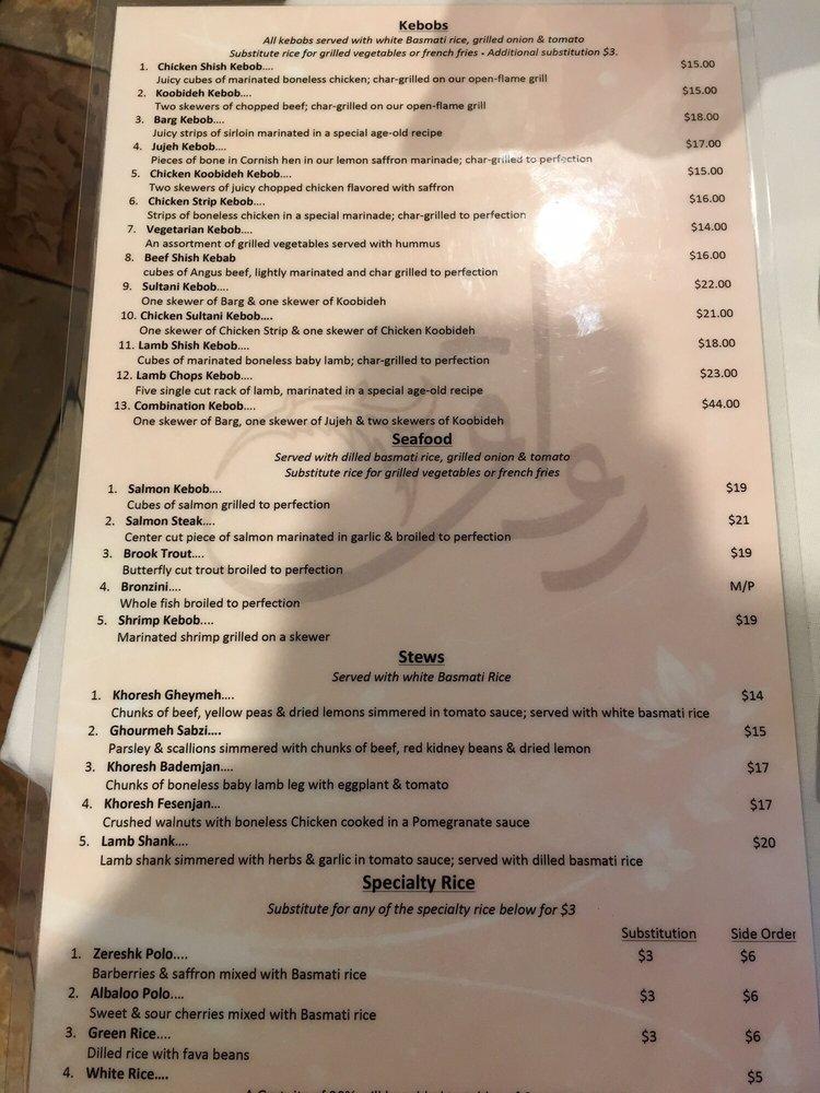 Menu at Ravagh Persian Grill pub & bar, Roslyn Heights