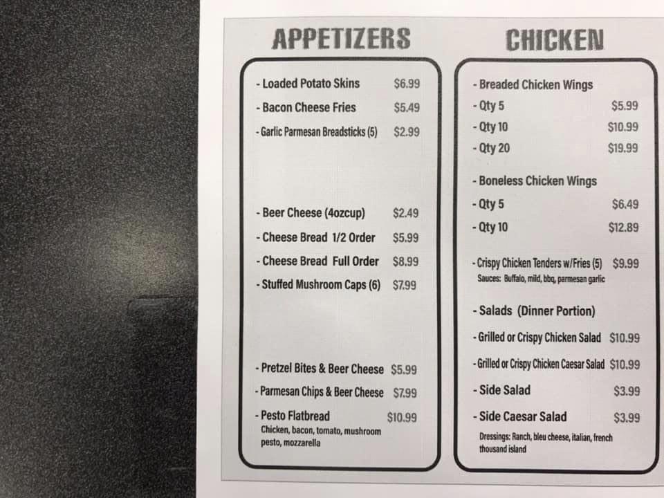 Menu at Chicago City Pizza restaurant, Scottsburg, 93 S 1st St