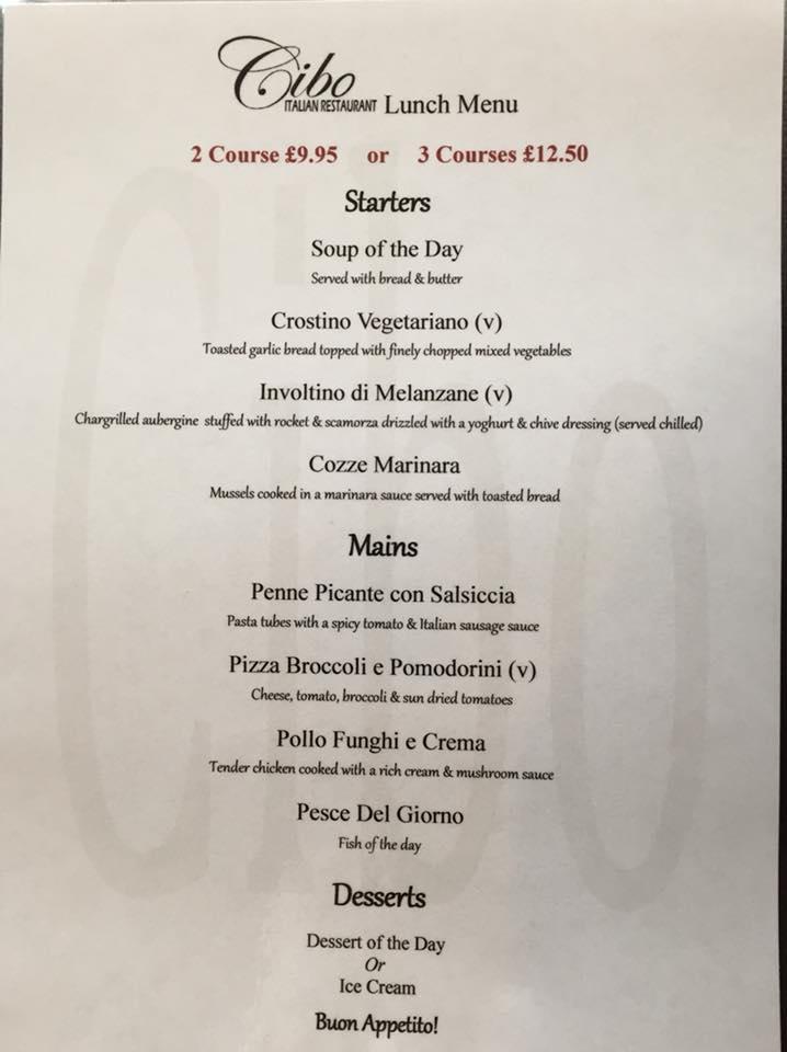 Menu at Cibo Restaurant, Edinburgh, 1 Southroad End