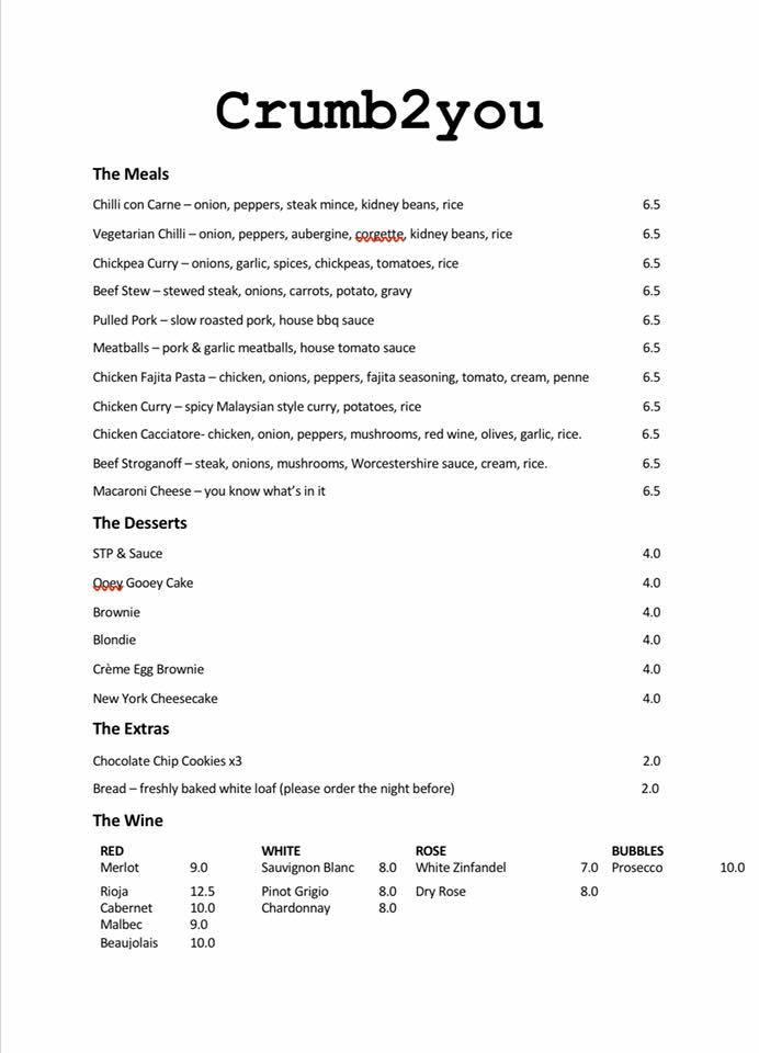 Menu at Crumb restaurant, Dumfries, 53 St Michael St