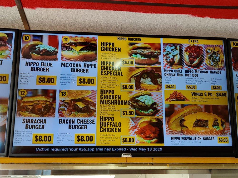 Menu at Hippo Burgers fast food, Houston, 8110 North Sam Houston Pkwy W