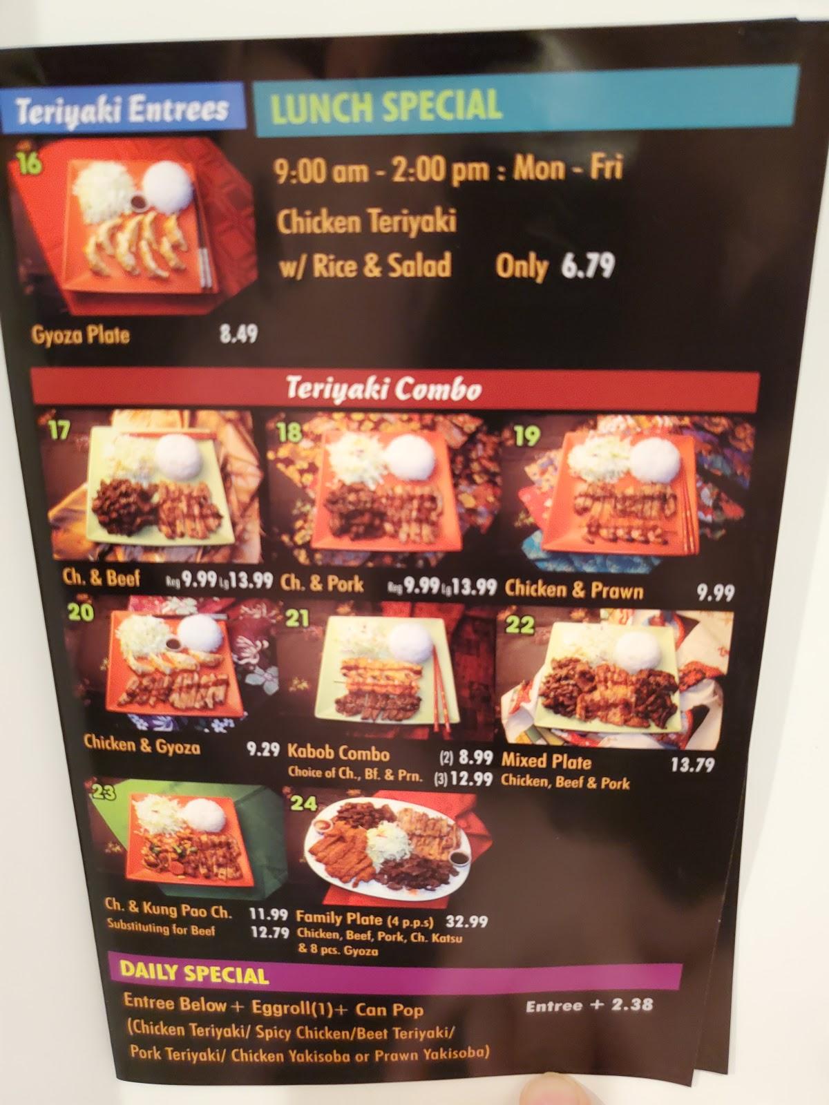 Menu at King's Teriyaki restaurant, Mukilteo