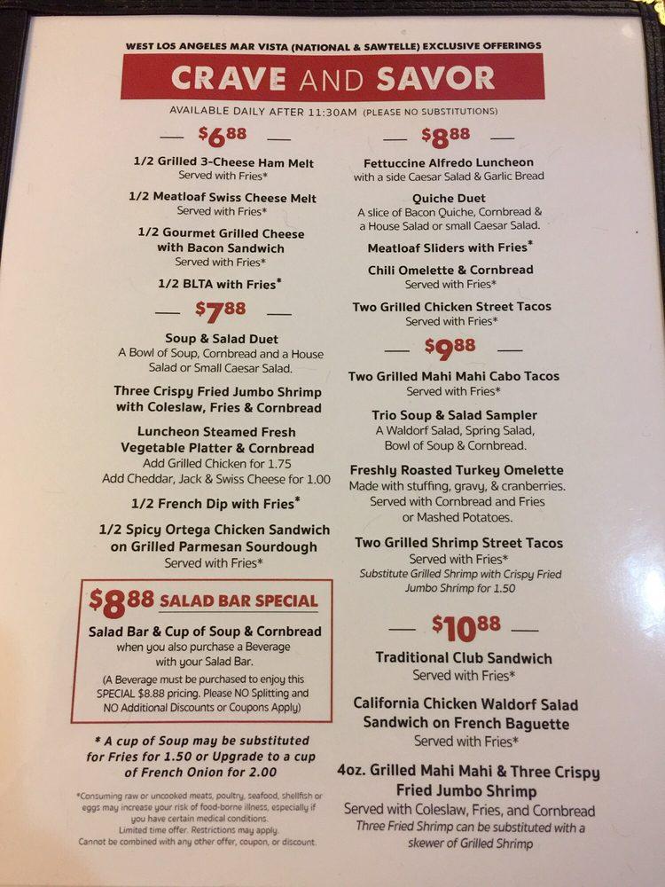 Menu at Marie Callender's Restaurant & Bakery, Los Angeles, National Blvd