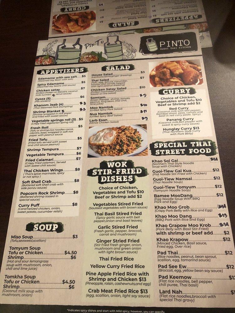 Menu at Pinto Sushi Thai Kitchen restaurant, Johnson City