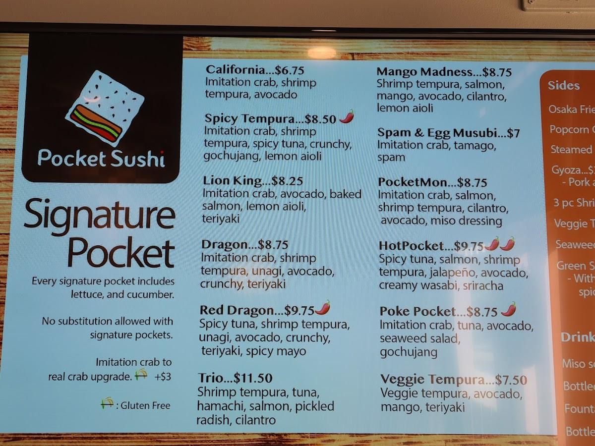 Menu at Pocket Sushi restaurant, Pleasanton