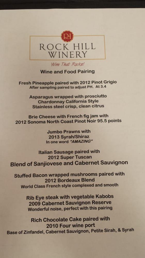 Menu at Rock Hill Winery, Loomis
