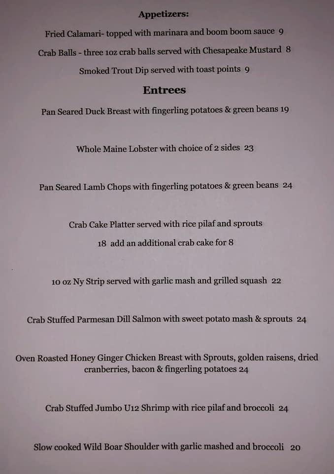 Menu at The Hoof, Fin & Fowl steakhouse, Gettysburg
