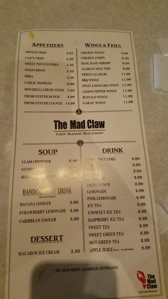 Menu at The Mad Claw restaurant, Rancho Cucamonga