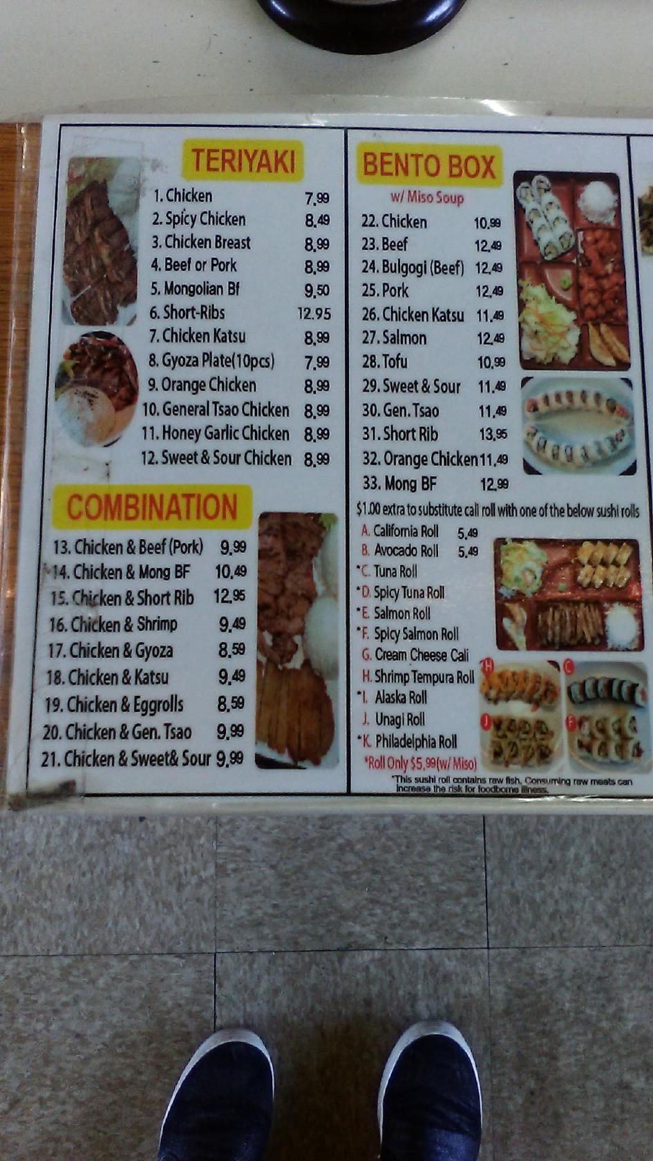 Menu at Bento Teriyaki & Sushi restaurant, Tacoma