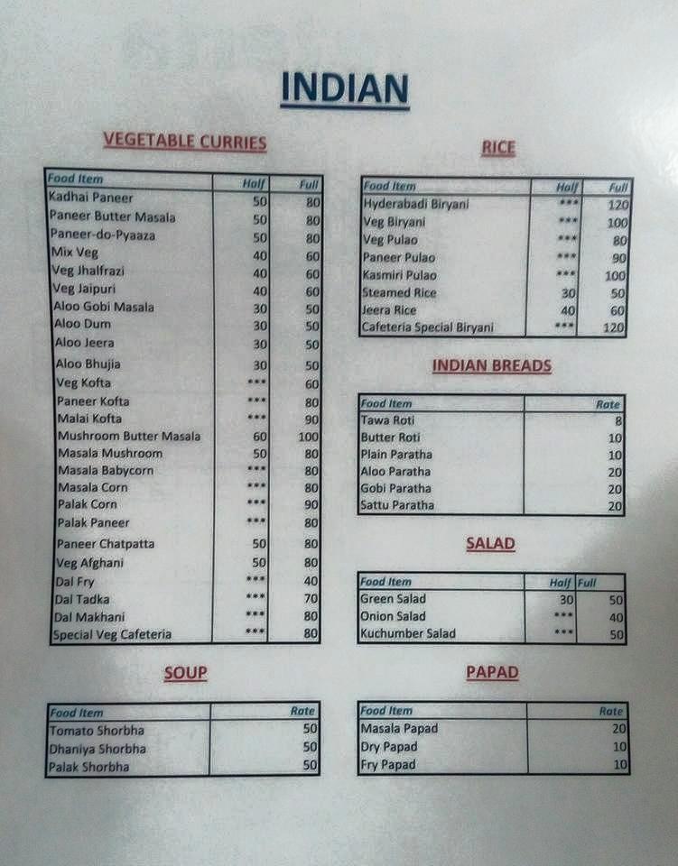 Menu at Cafeteria, Ranchi, 39