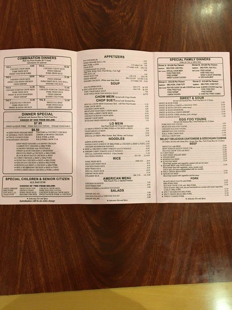 Menu at John's Chinese Restaurant, Keizer