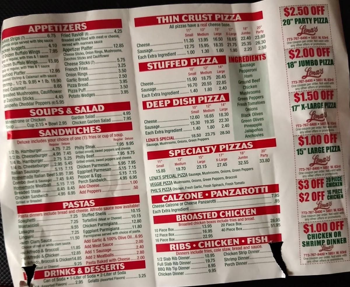 Menu at Lena's Pizzeria, Chicago, W 63rd St