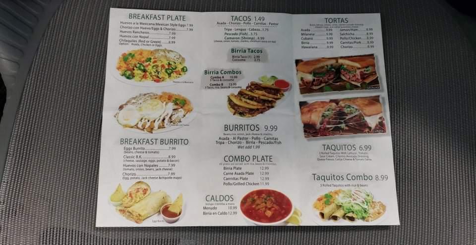 Menu at Navarro’s Taqueria restaurant, Santa Ana