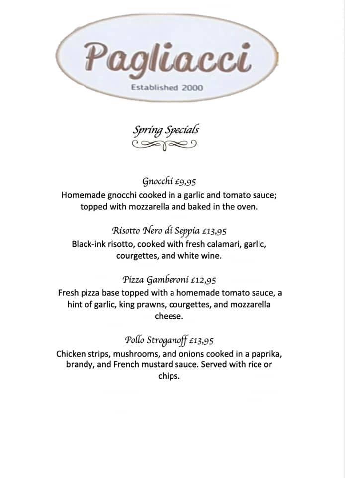 Menu at Pagliacci Restaurant, Hyde