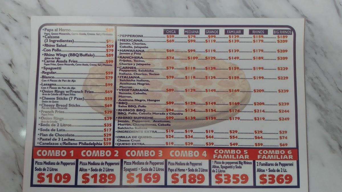 Menu at RHINOS PIZZERIA 2 CENTRO, Tijuana