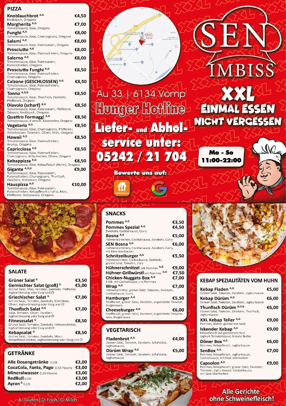 Speisekarte Von Sen Imbiss Restaurant Vomp