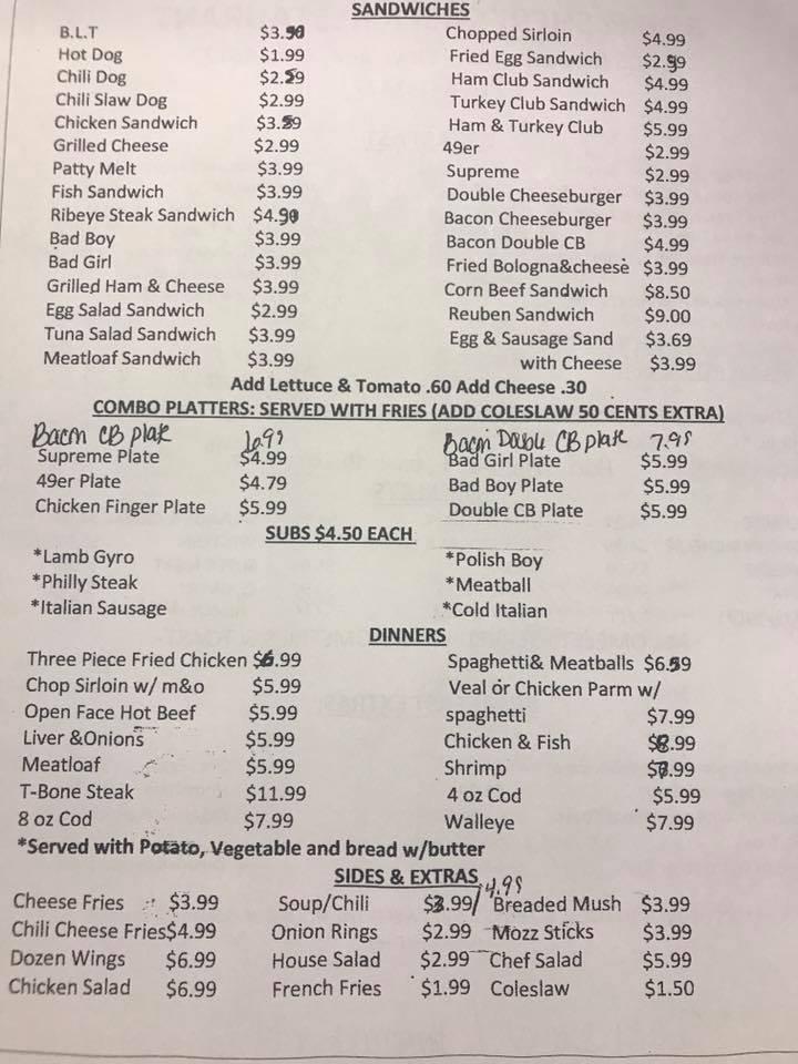 Menu at Bob & Sheri’s Forty Niner Restaurant, Cleveland