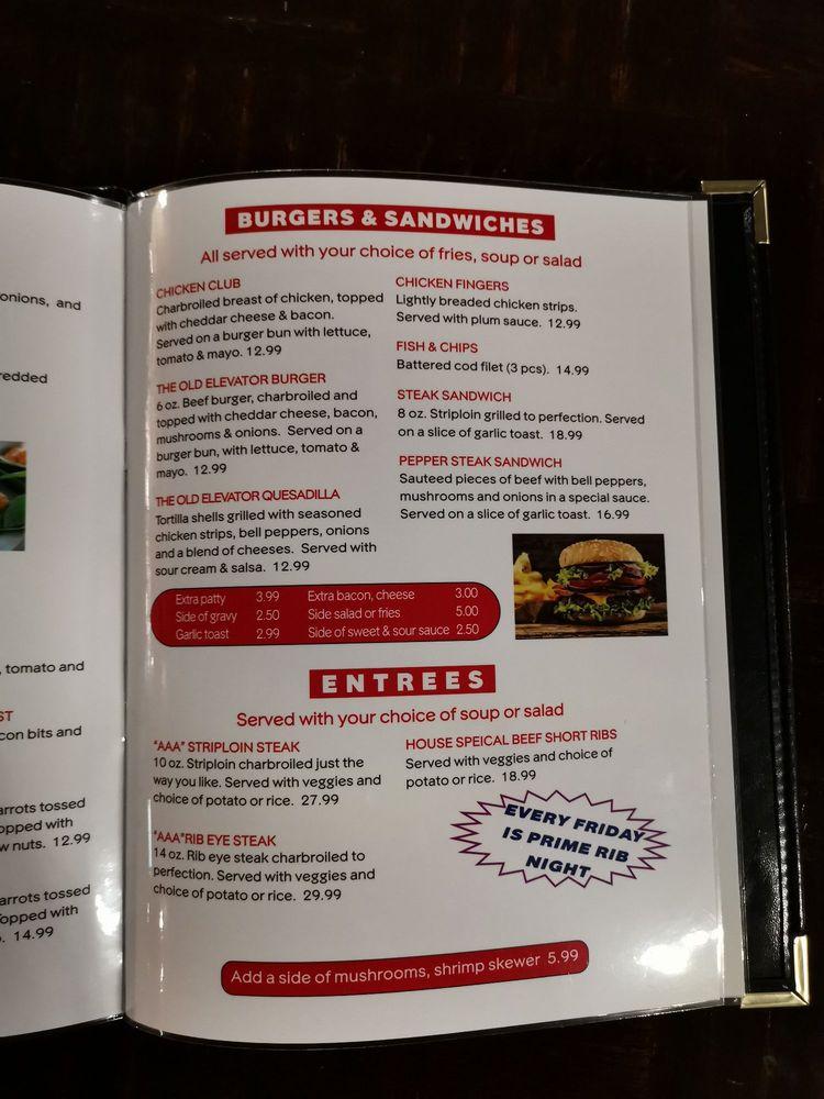 Menu at The Old Elevator restaurant, Fernie