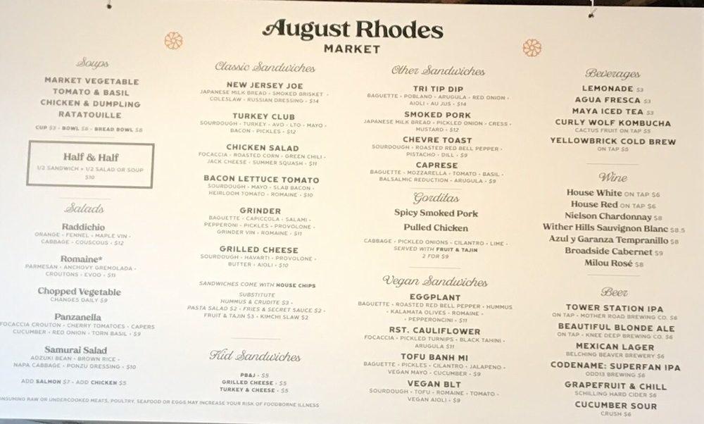 Menu at August Rhodes - Temp Closed to Public, Tucson