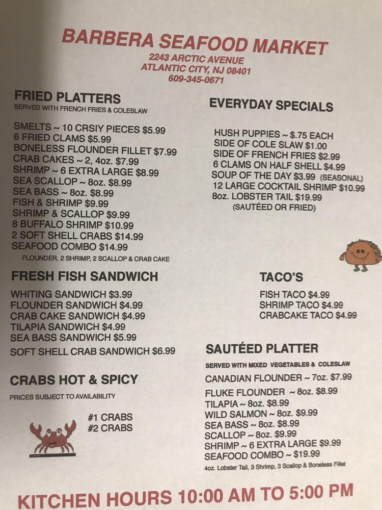 Menu at Barbera Seafood, Atlantic City