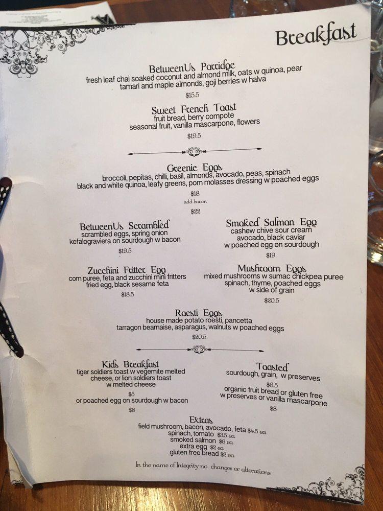 Menu at Between Us restaurant, Canterbury, 141 Maling Rd