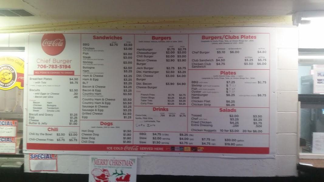 Menu at Chief Burger restaurant, Comer, 476 GA-72