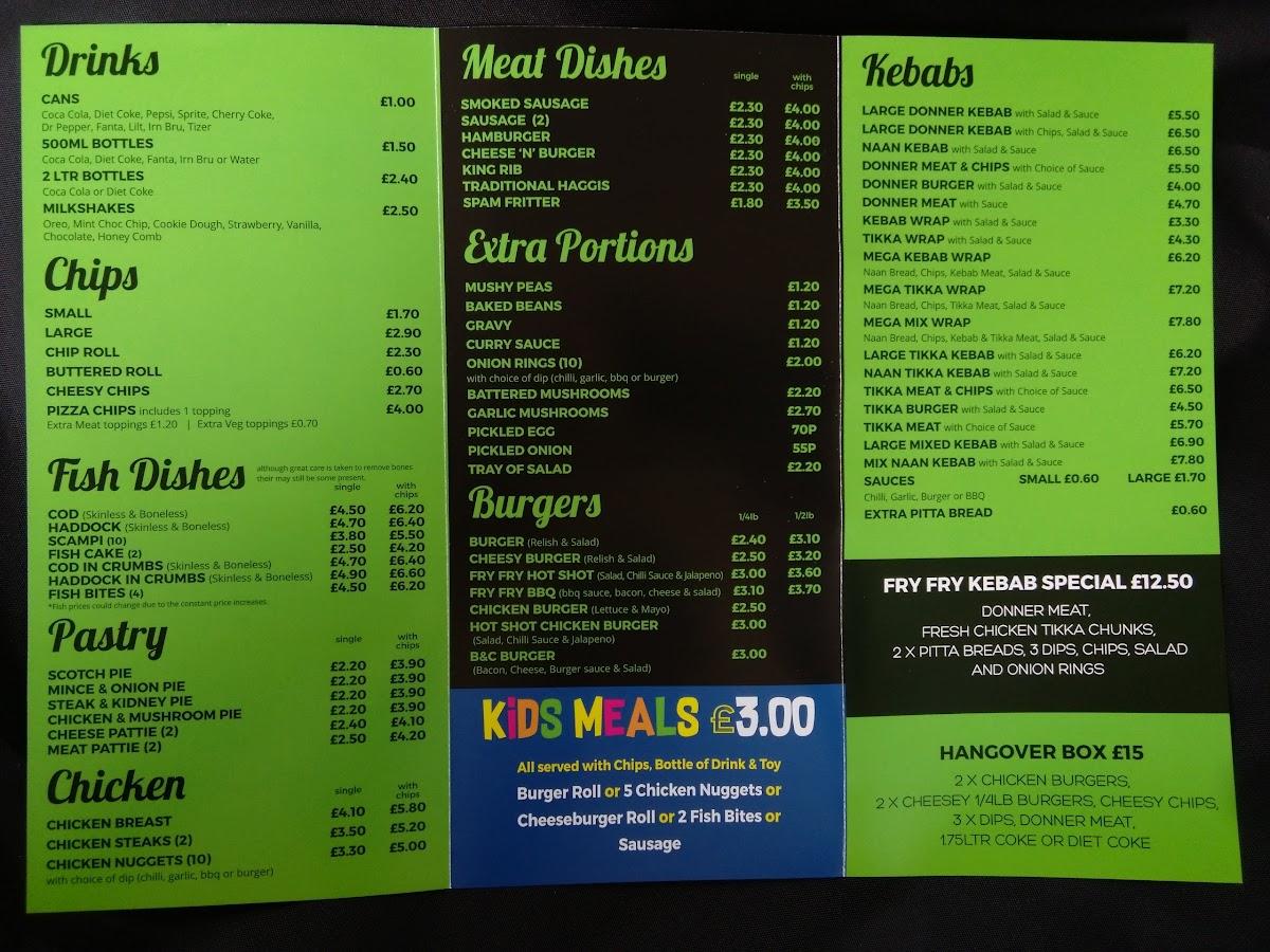 Menu at Fry Fry fast food, Wooler