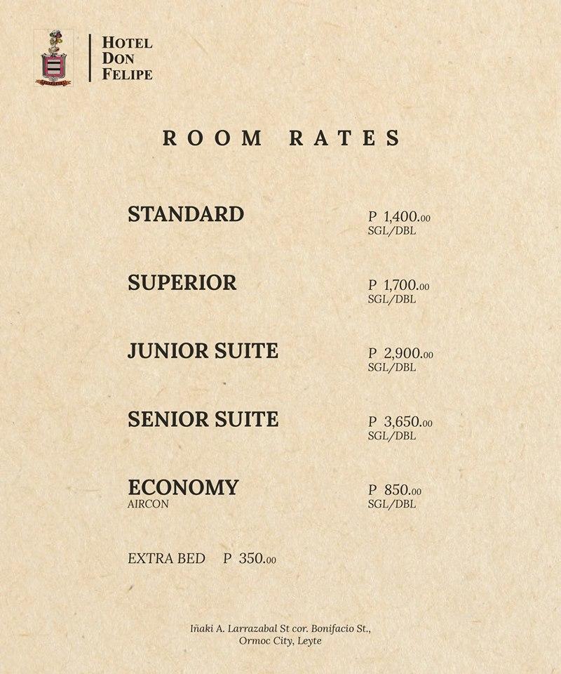 Menu at Hotel Don Felipe restaurant, Ormoc