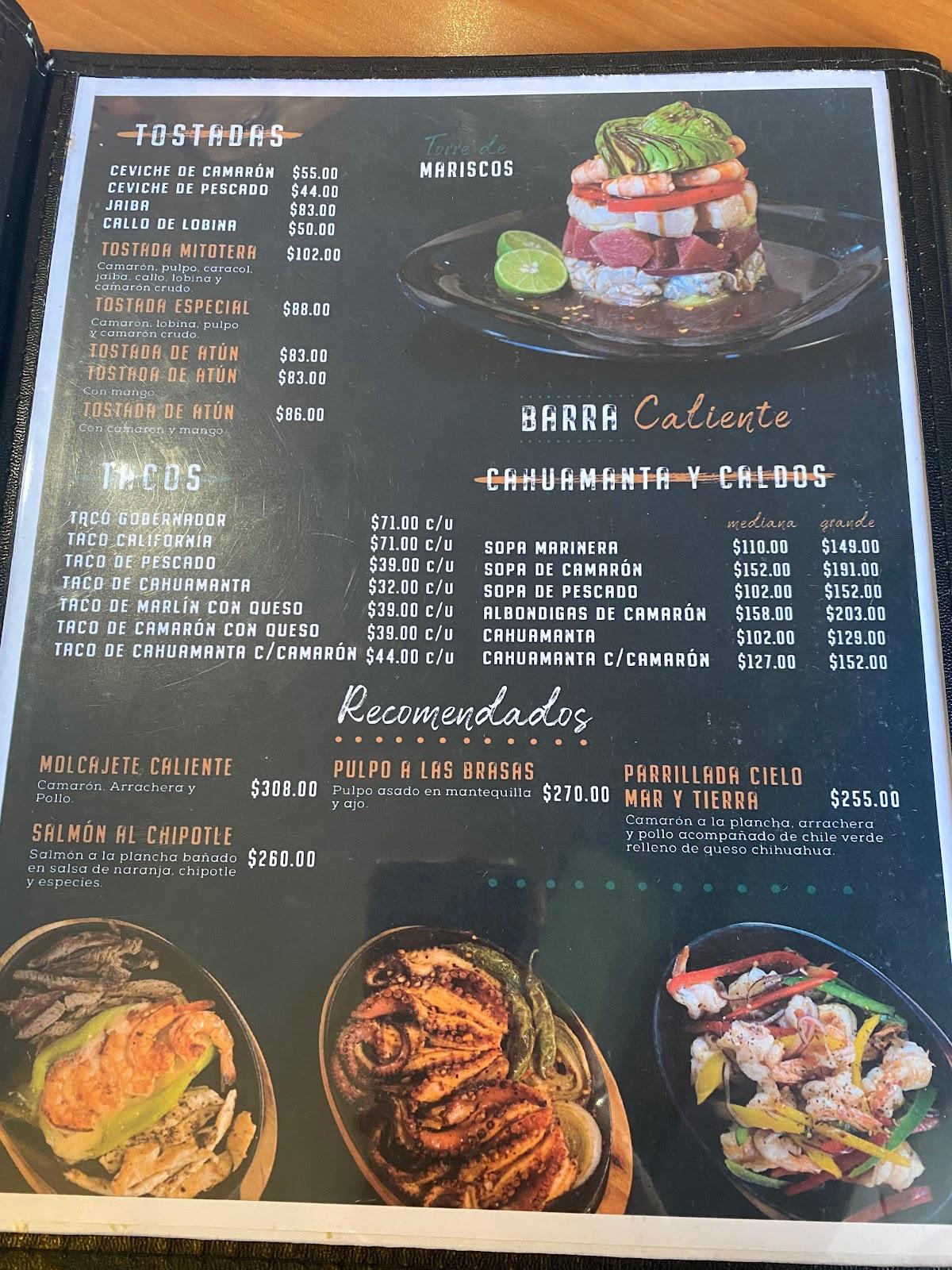 Menu at Mariscos El Caracol restaurant, Nogales