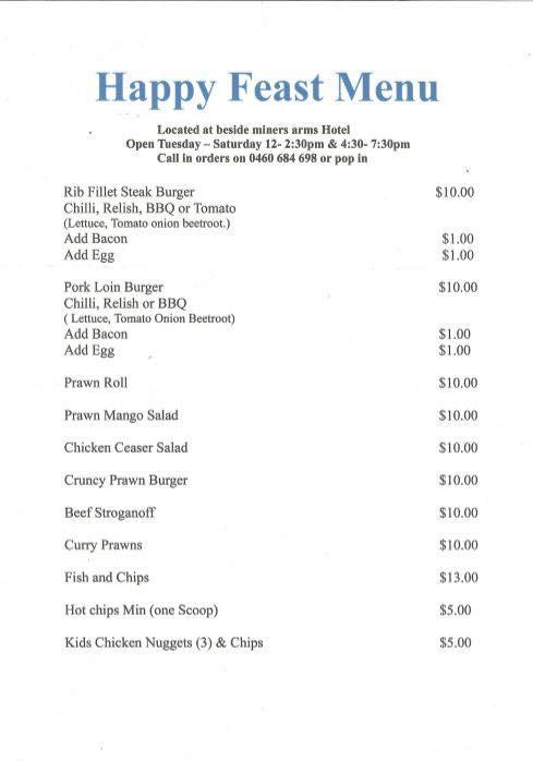 Menu at Miners Arms Hotel pub & bar, Torbanlea