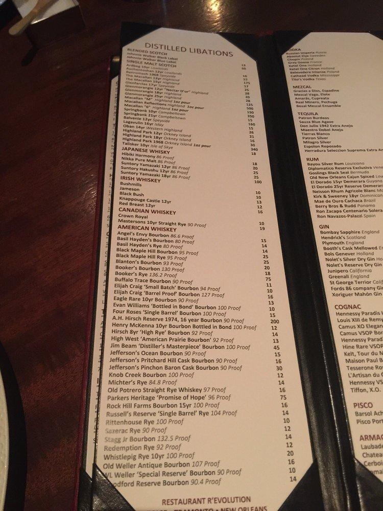 Menu at Restaurant R'evolution, New Orleans