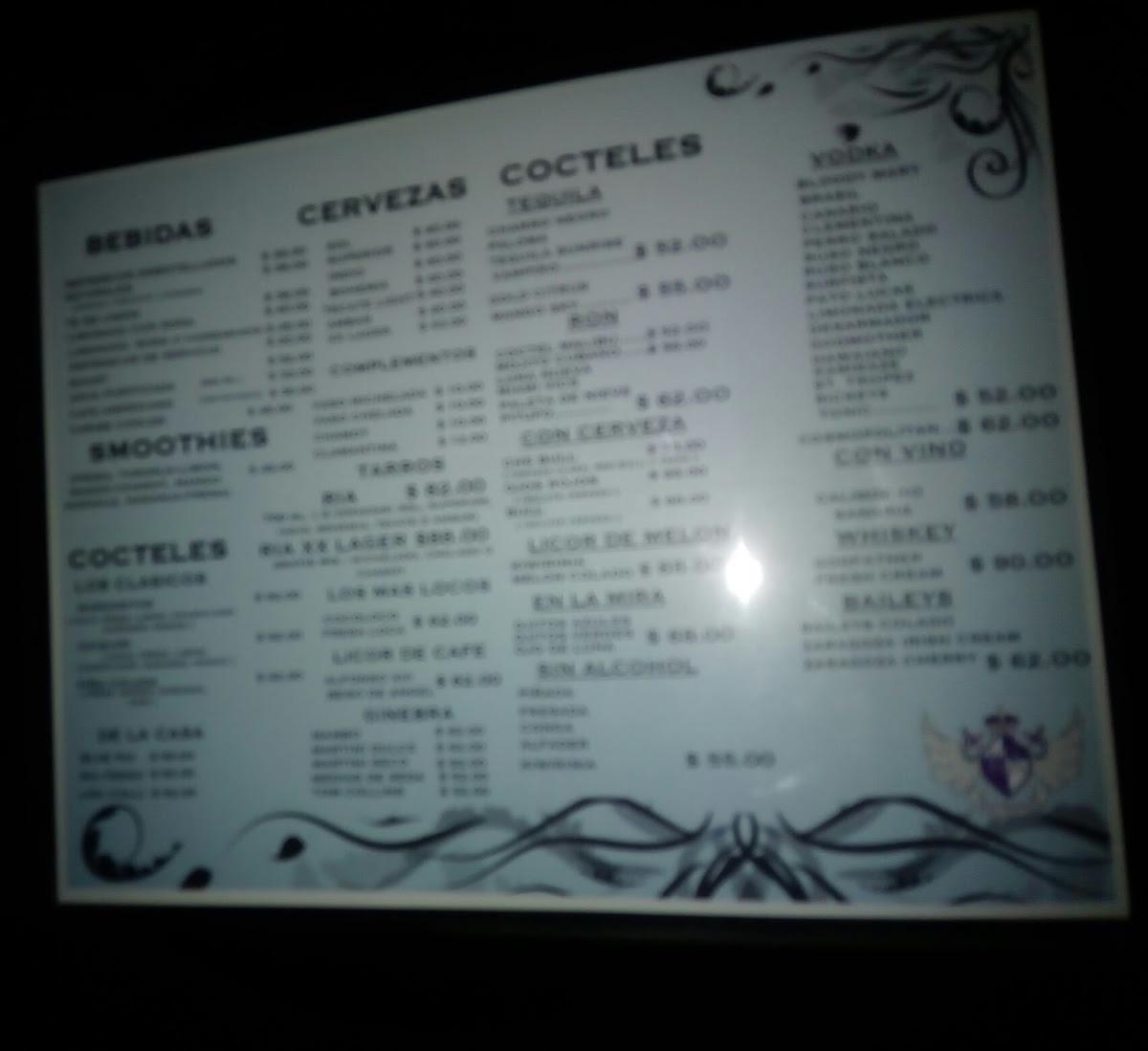 Carta del pub y bar Ria Teatro Melo Colli, Merida