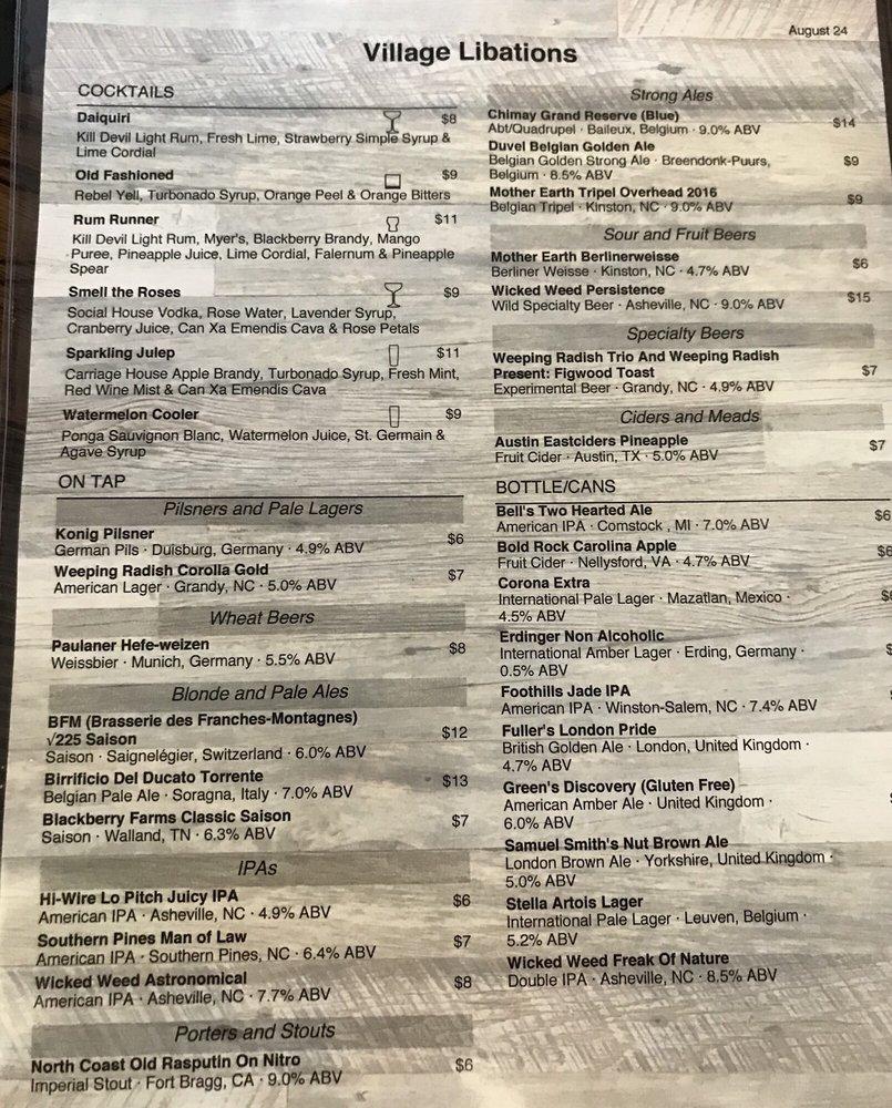 Menu at The Village Table and Tavern pub & bar, Duck