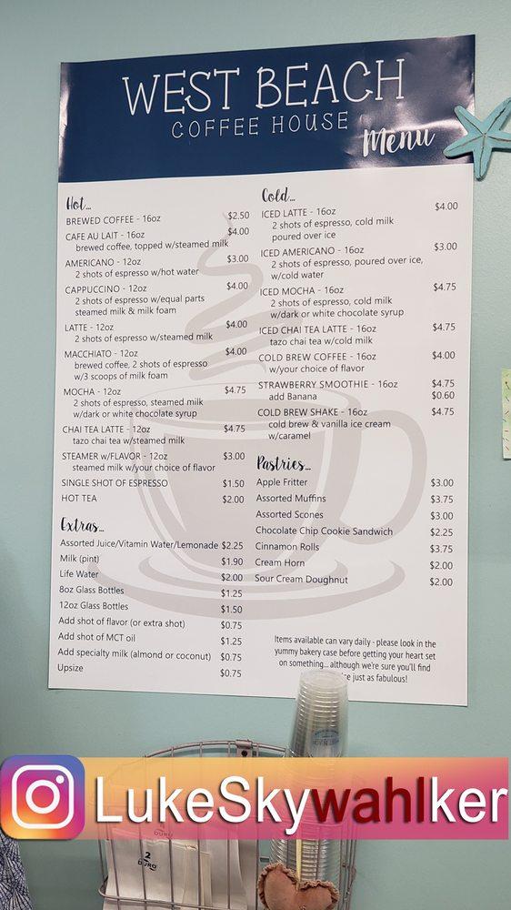 Menu at West Beach Coffee House, Gulf Shores