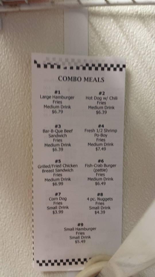 Menu at A-Bear's Diner restaurant, New Iberia
