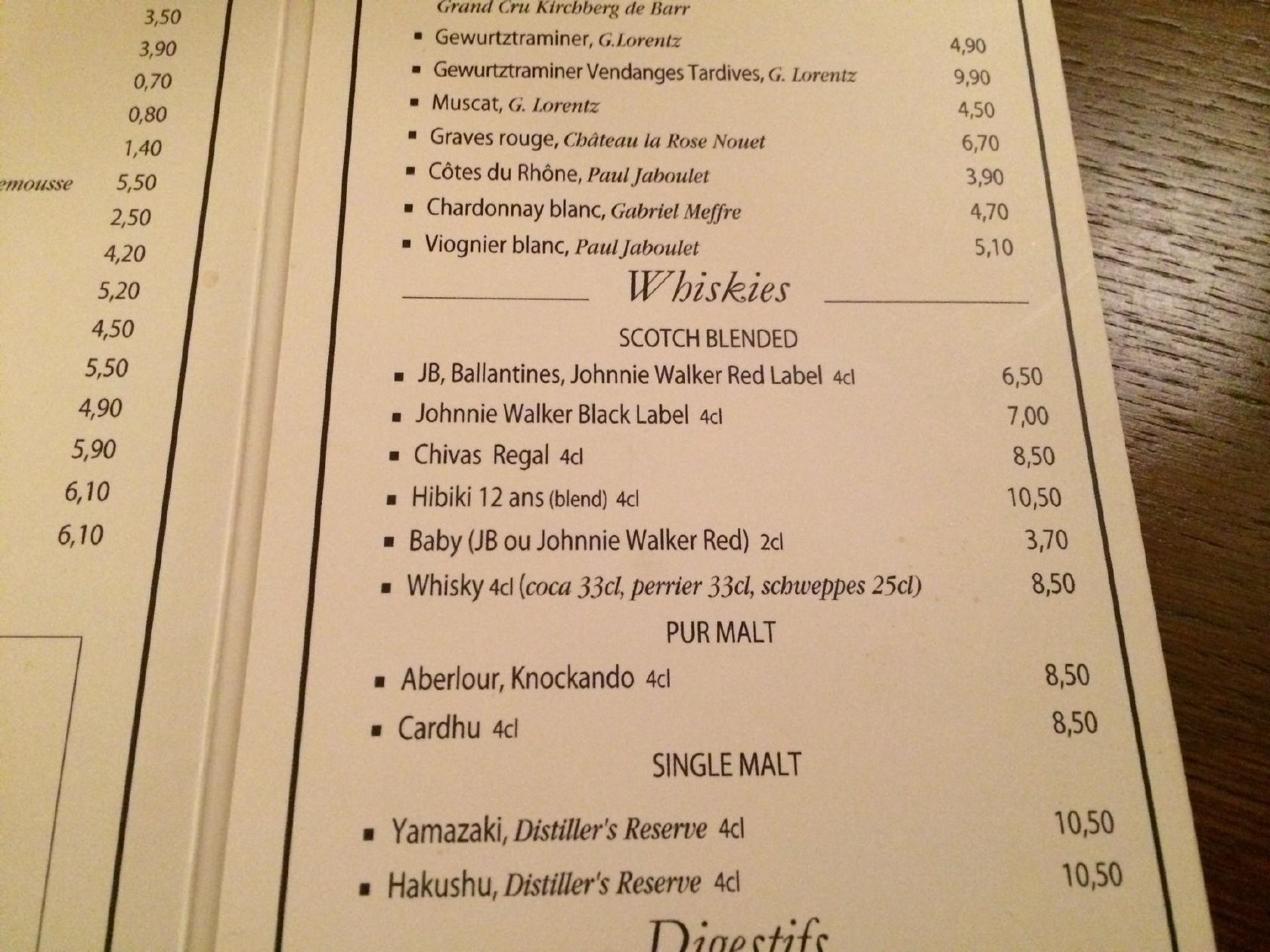 Menu at Café Brant, Strasbourg, 11 Pl. de l'Université