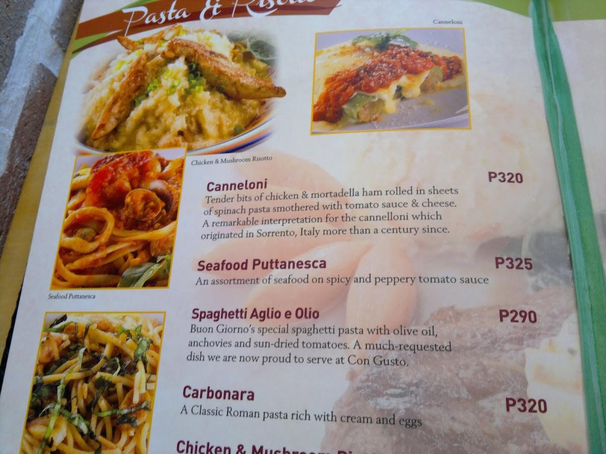 Menu at Con Gusto restaurant, Muntinlupa