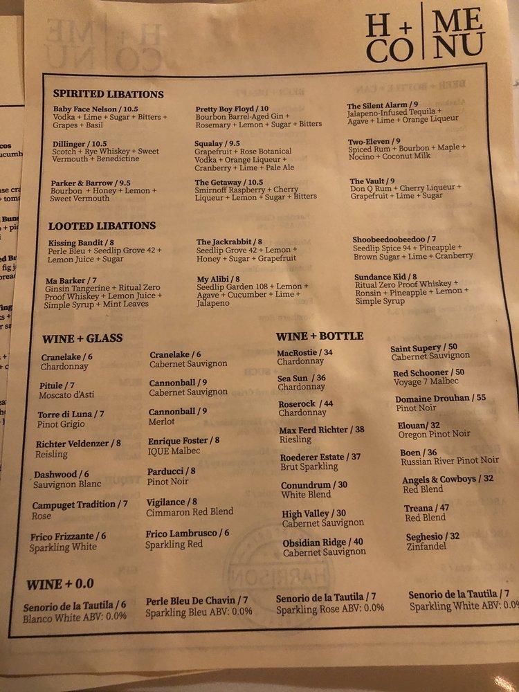 Menu at Heist + Co pub & bar, Harrison