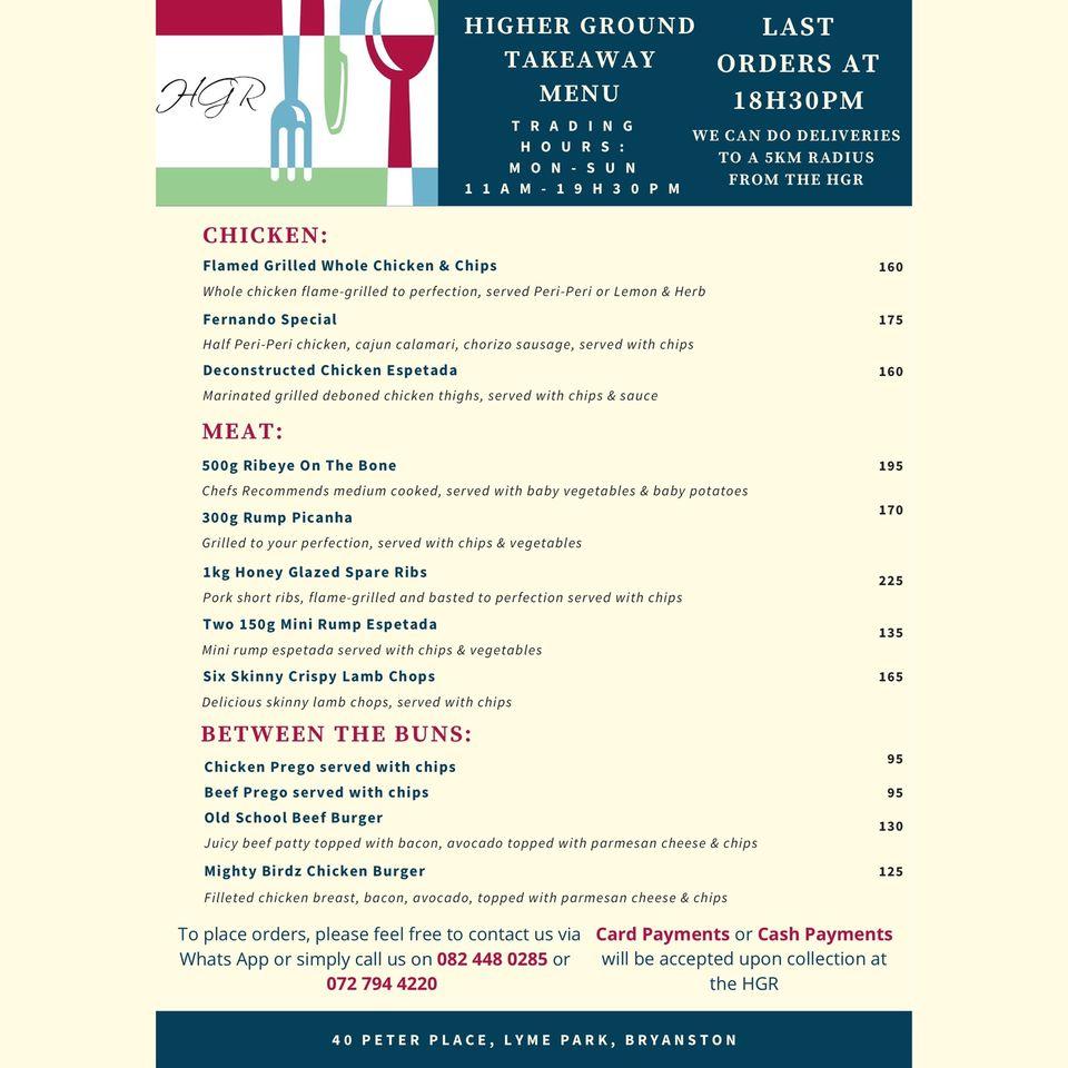 Menu at The Higher Ground Restaurant, Sandton