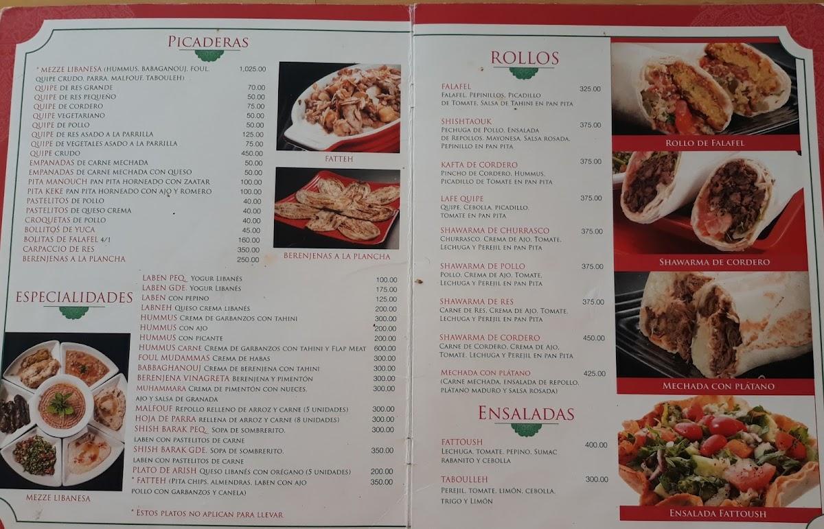 Carta del restaurante La Libanesa, Santo Domingo, Entre Caonabo y