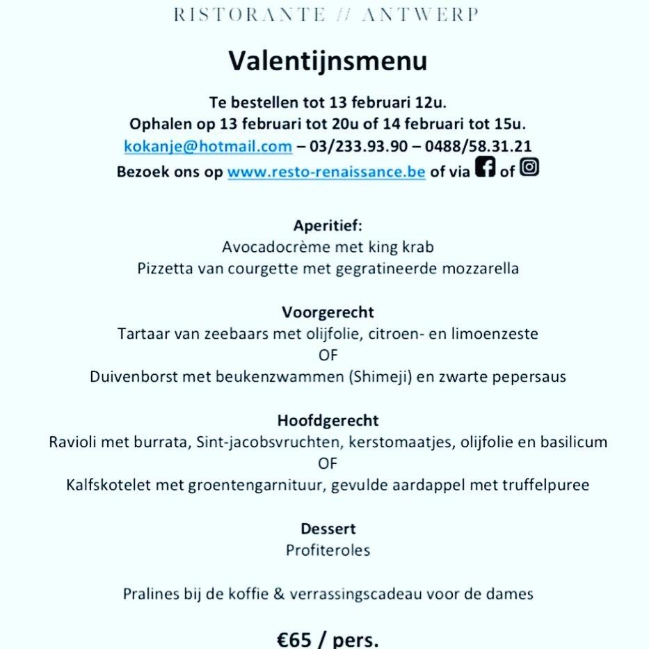 Menu at Renaissance Restaurant, Antwerp