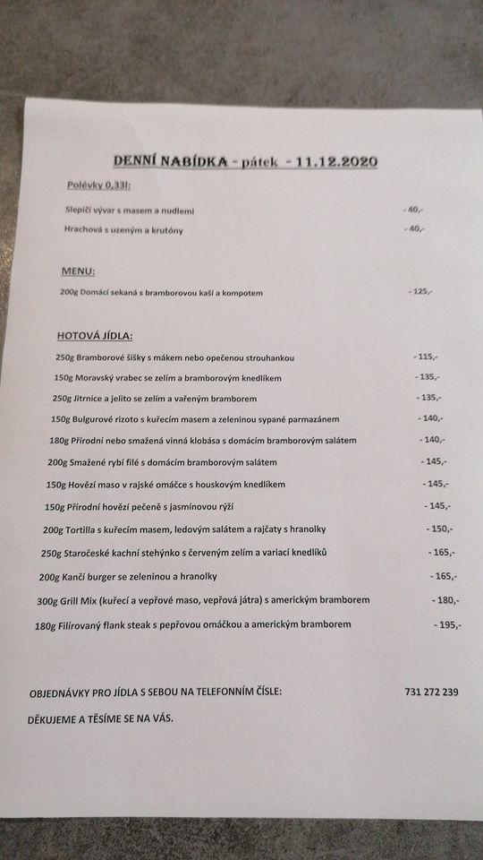 Menu at Restaurace Jindice restaurant, Rašovice