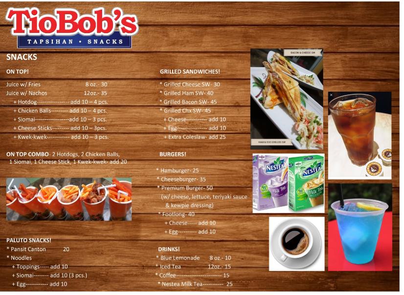 Menu at Tio Bobs restaurant, Plaridel