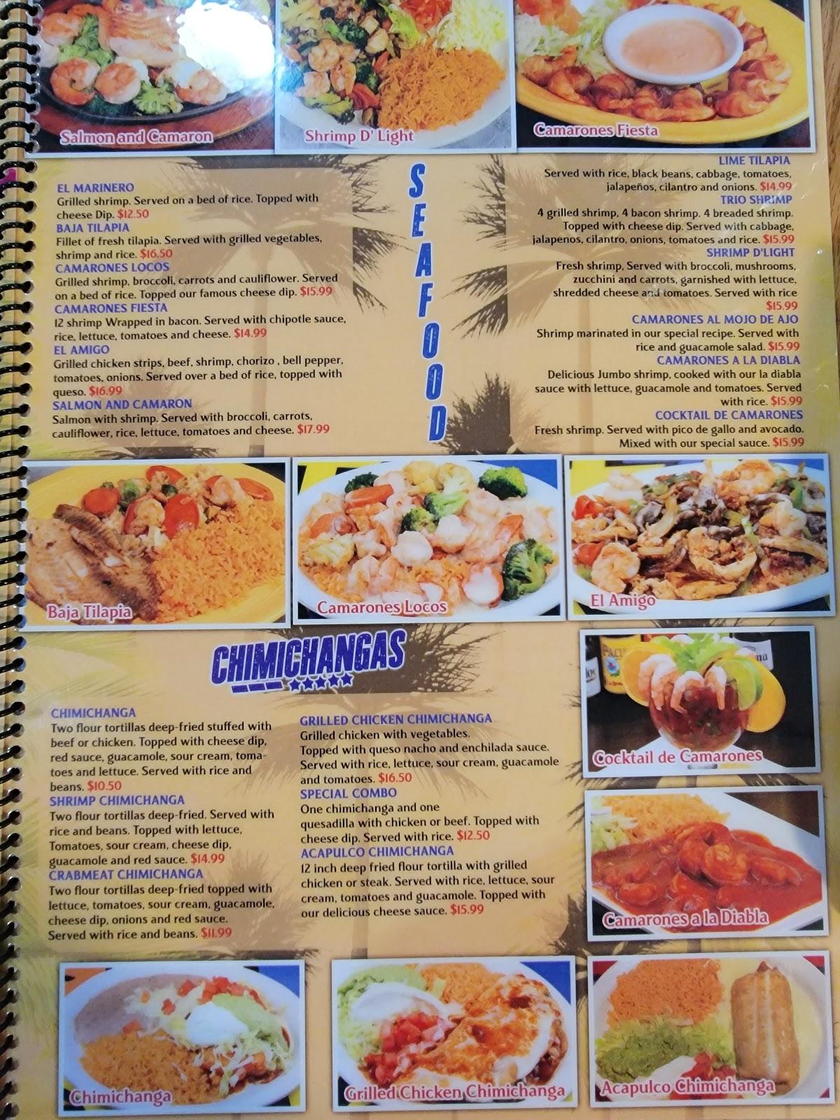 Menu at El Acapulco restaurant, Cave City