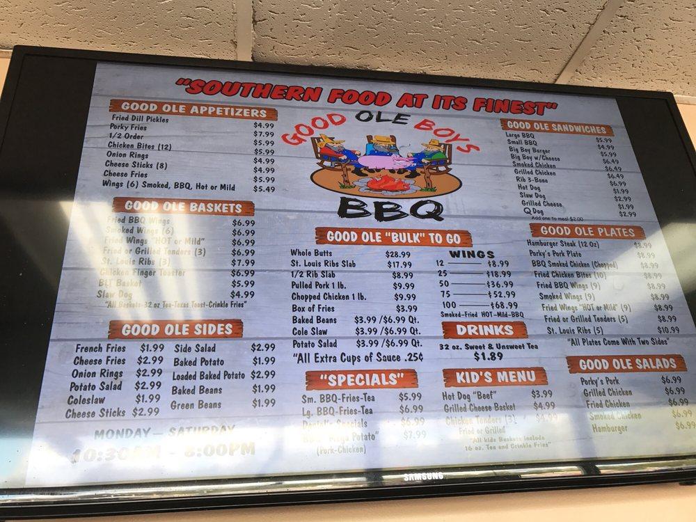 Menu at Good Ole Boy's BBQ, Sylacauga, US-280