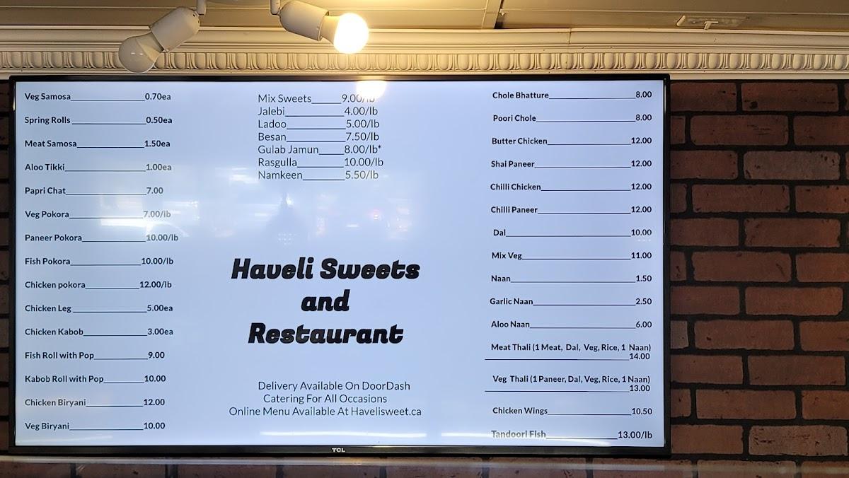 Menu at Haveli Sweets & Restaurant, Calgary