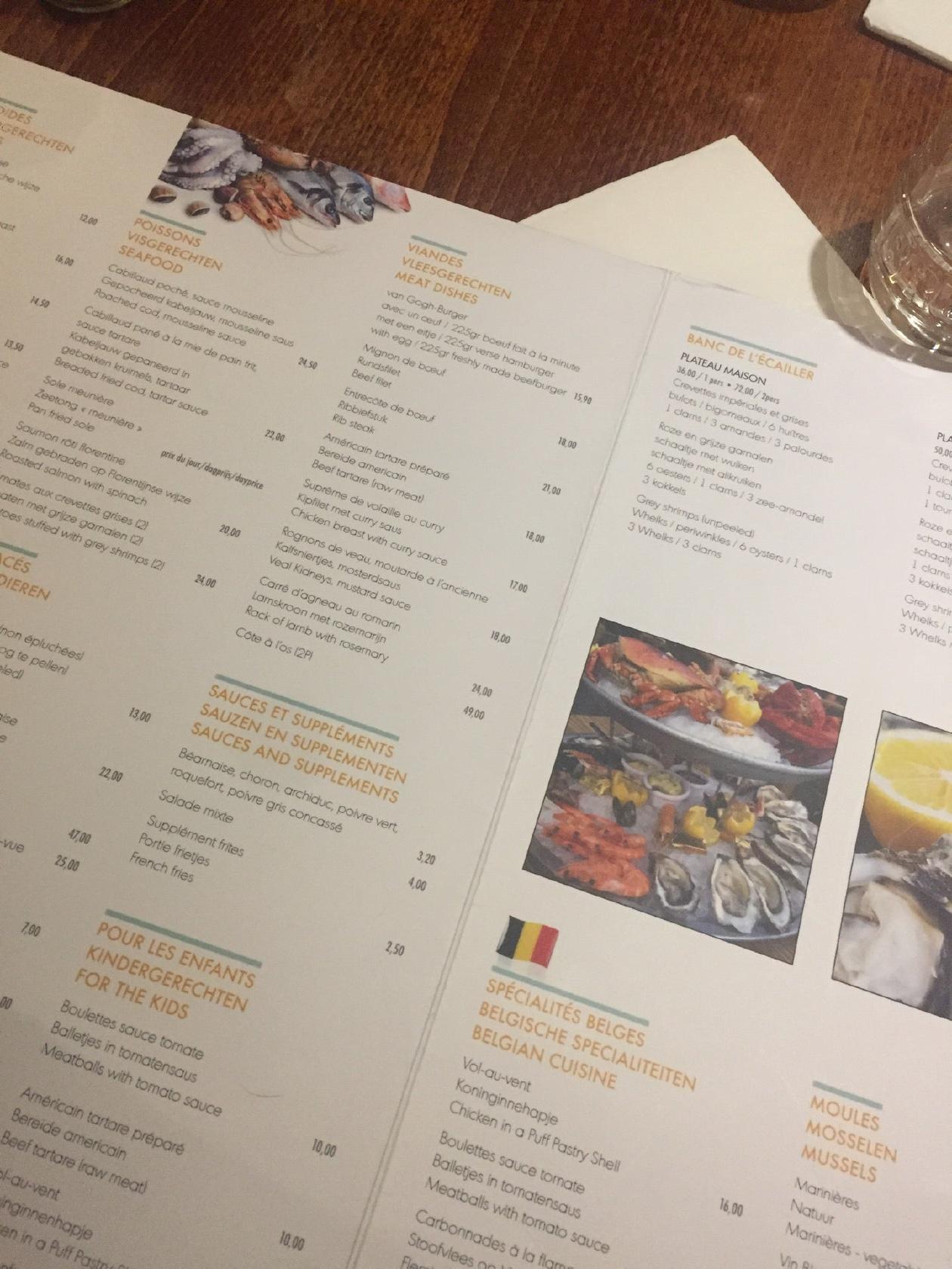 Menu at Jardin Van Gogh, Brussels, Pl. Sainte-Catherine 5/7