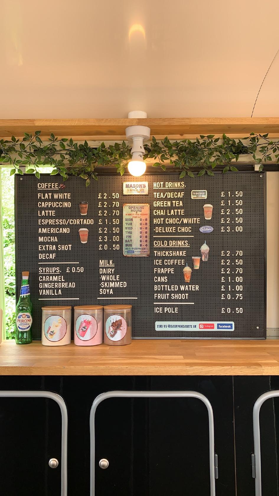 Menu at Mason’s il Cappo Del Caffe Coffee Van cafe, Burbage