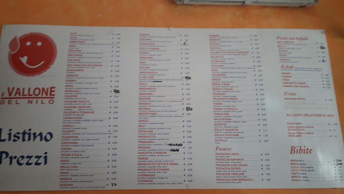 Menu at Pizzeria Del Nilo, Pavia